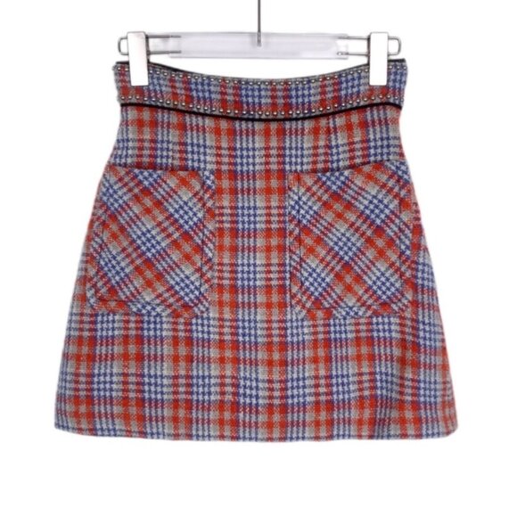 Miu Miu | Skirts | Miu Miu Colorblock Beaded Plaid Wool Woven Tweed ...